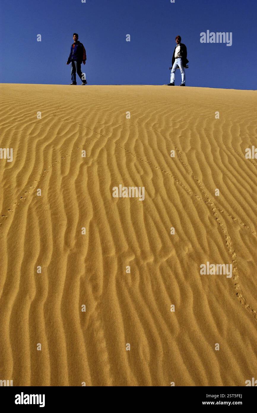 Two Man Walking, Sand Dunes, Sam Sand Dunes, Jaisalmer, Rajasthan ...