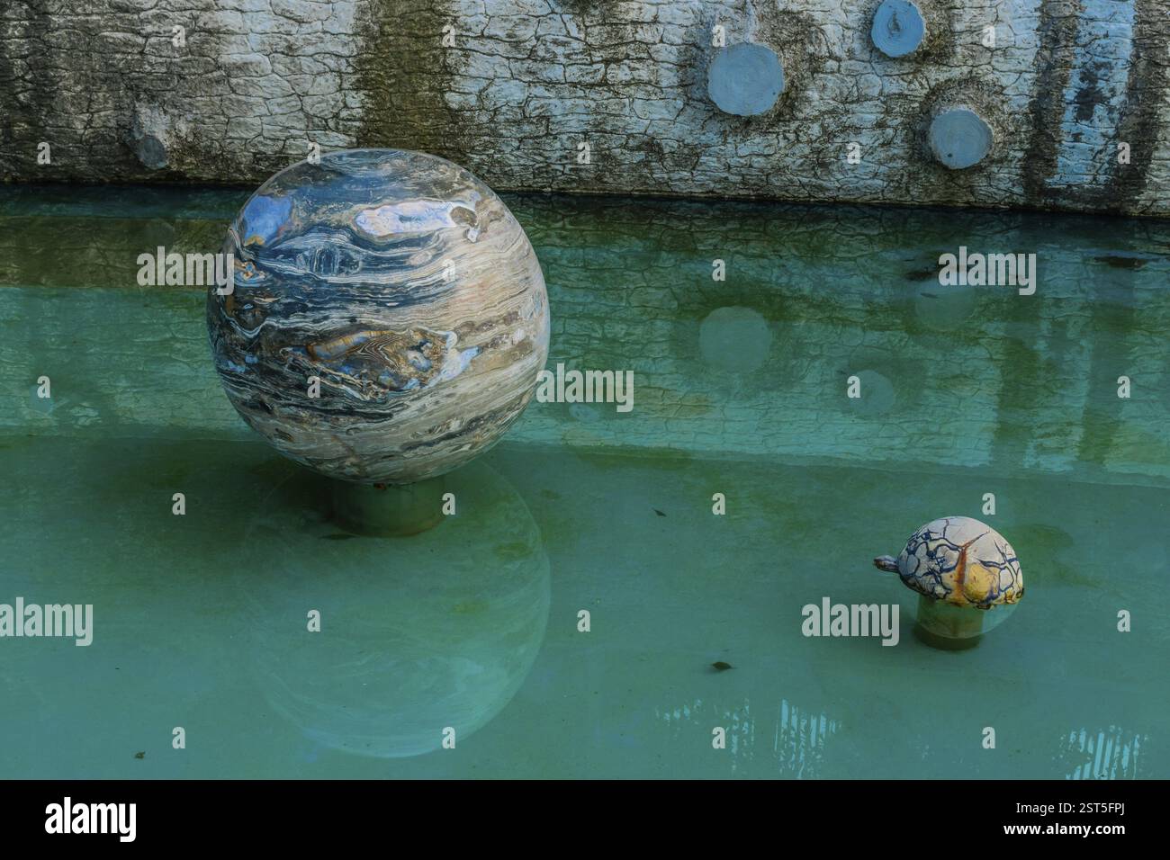 Sejong, South Korea, August 8, 2019: Marble sphere and turtle shaped ...