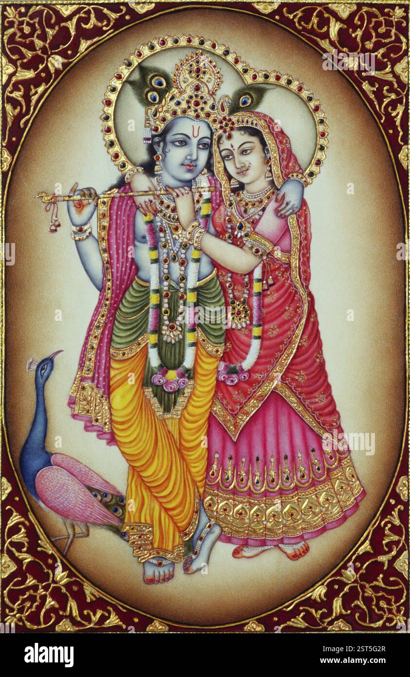 Radha Krishna miniature painting on ivory Stock Photo - Alamy