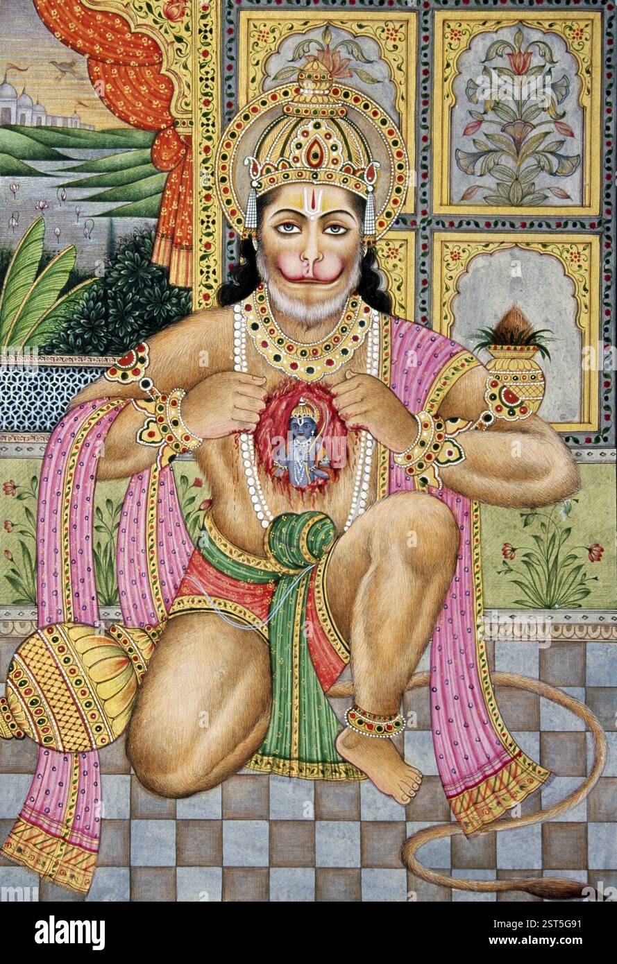 Lord Hanuman Miniature Painting on Paper Stock Photo - Alamy