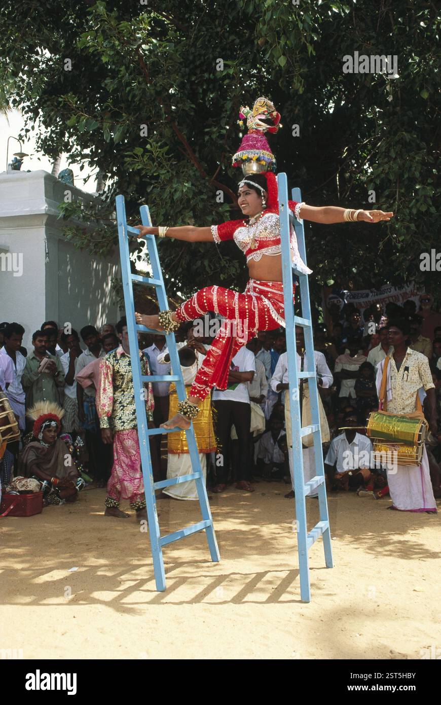 Folk dance of Karagattam balancing on ladder, madurai, tamil nadu ...