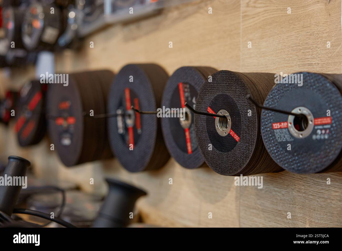 Hardware store display with abrasive cutting wheels for grinding ...