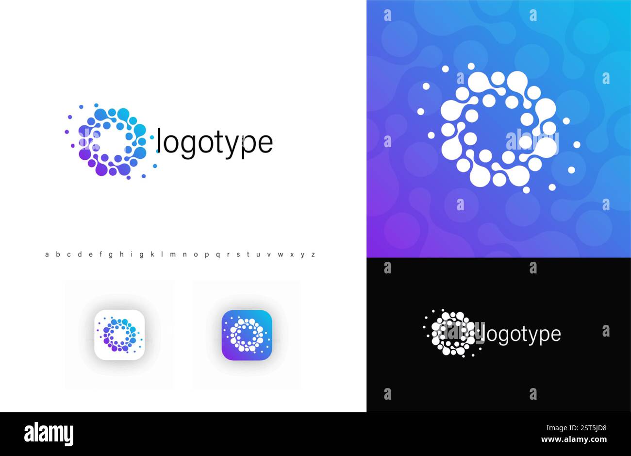 Abstract circular molecular logo with interconnected dots, symbolizing technology, innovation ...