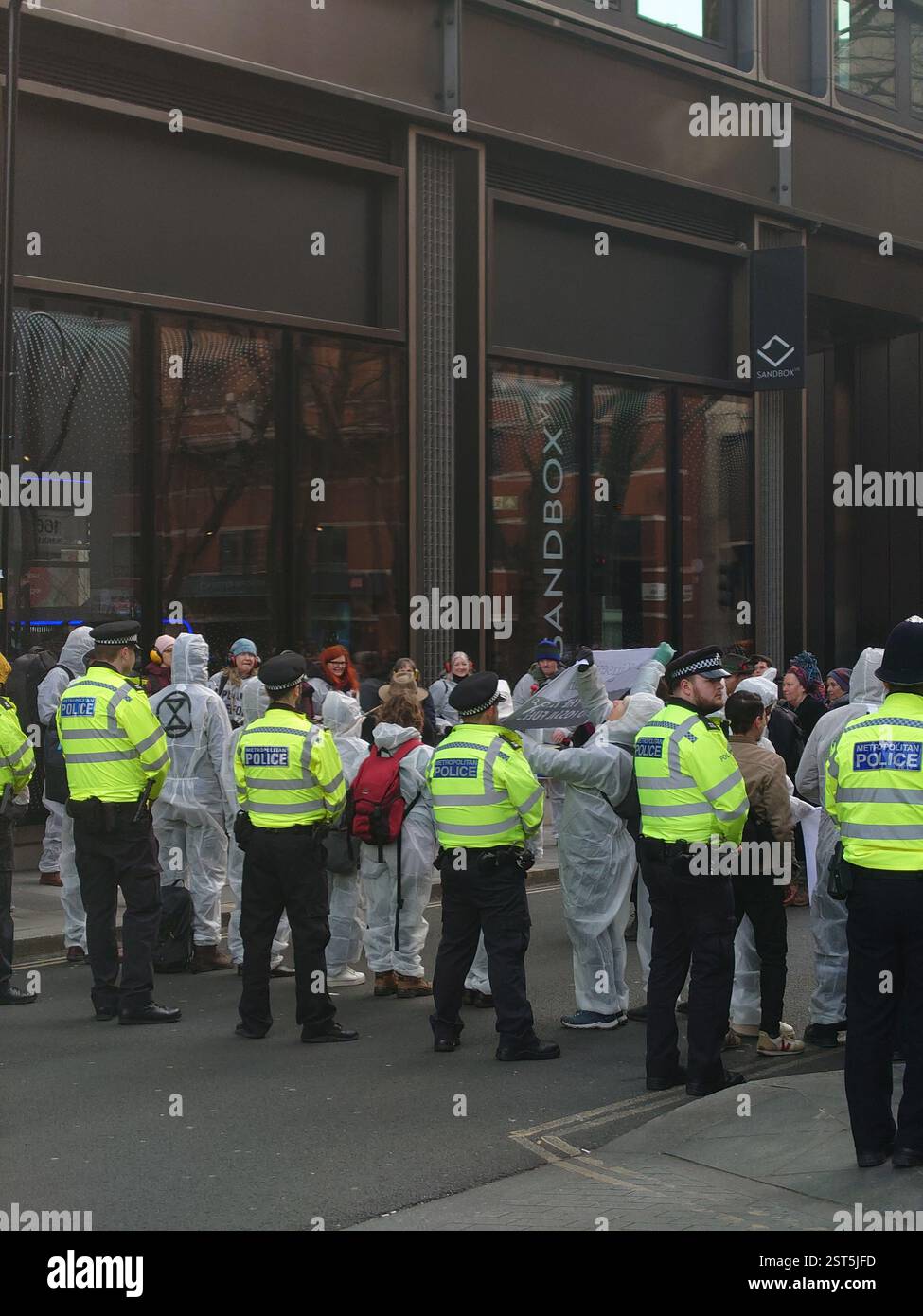 London, UK. 17th February, 2025. Protestors wearing Extinction ...