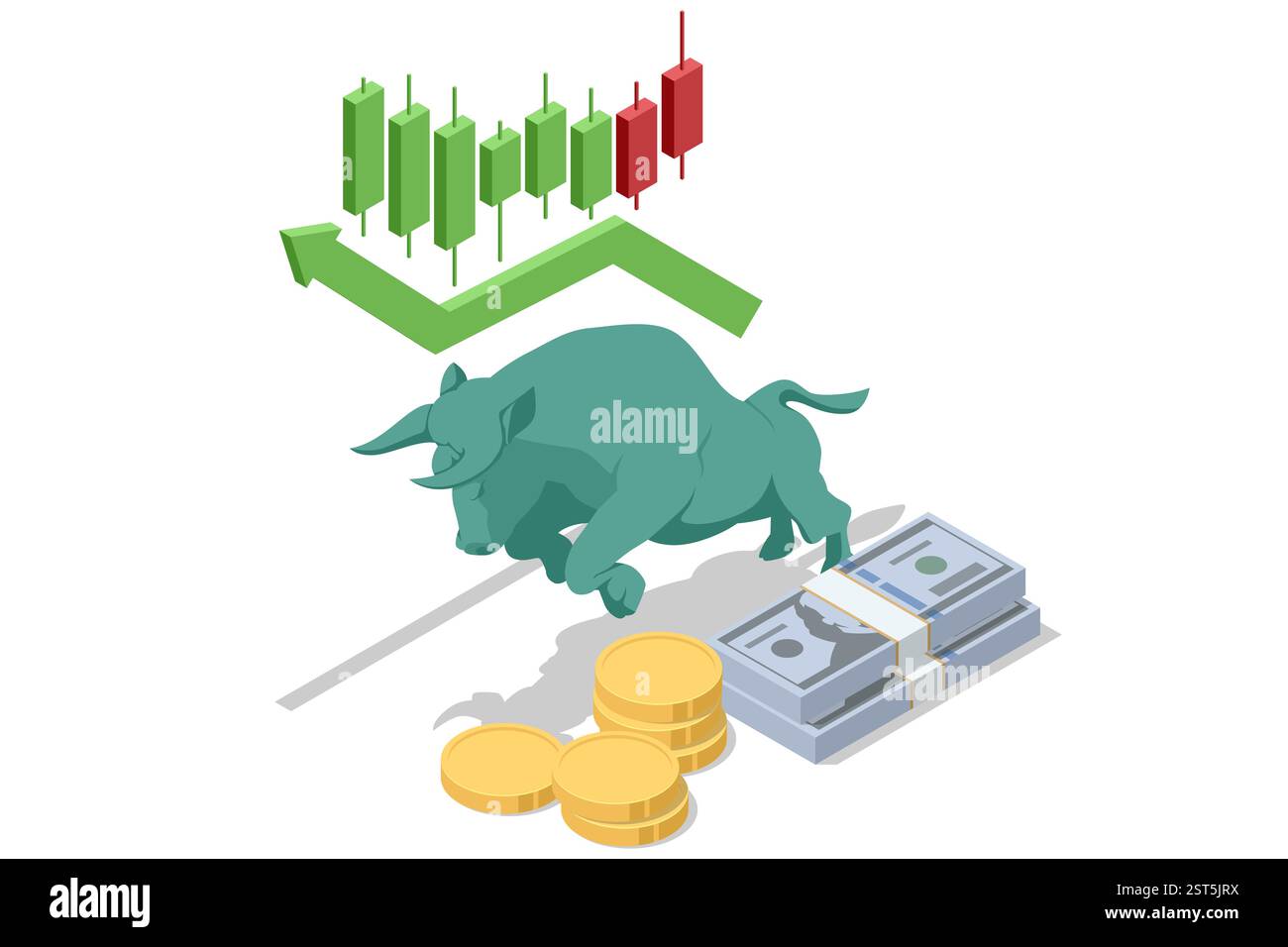 An isometric vector illustration of stock brokers with a large green ...