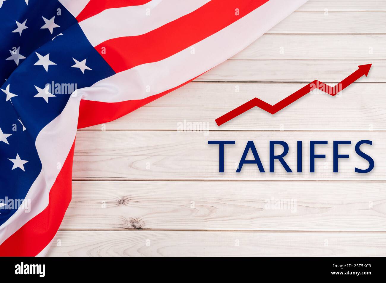 Trade Tariffs concepts with United States of America Flag on wooden ...
