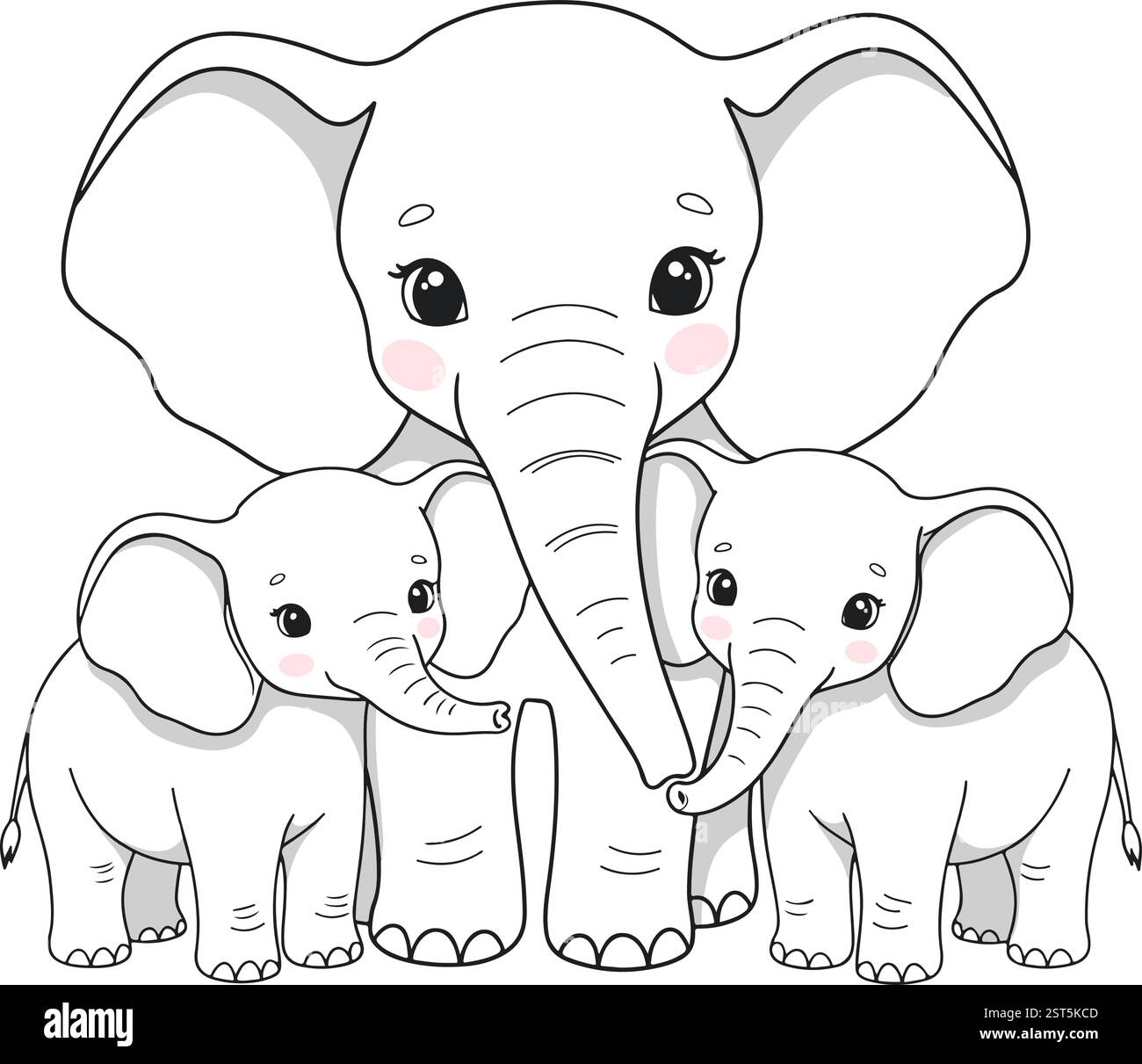 Adorable Elephant Family Illustration Cute Baby Elephants with Mother ...