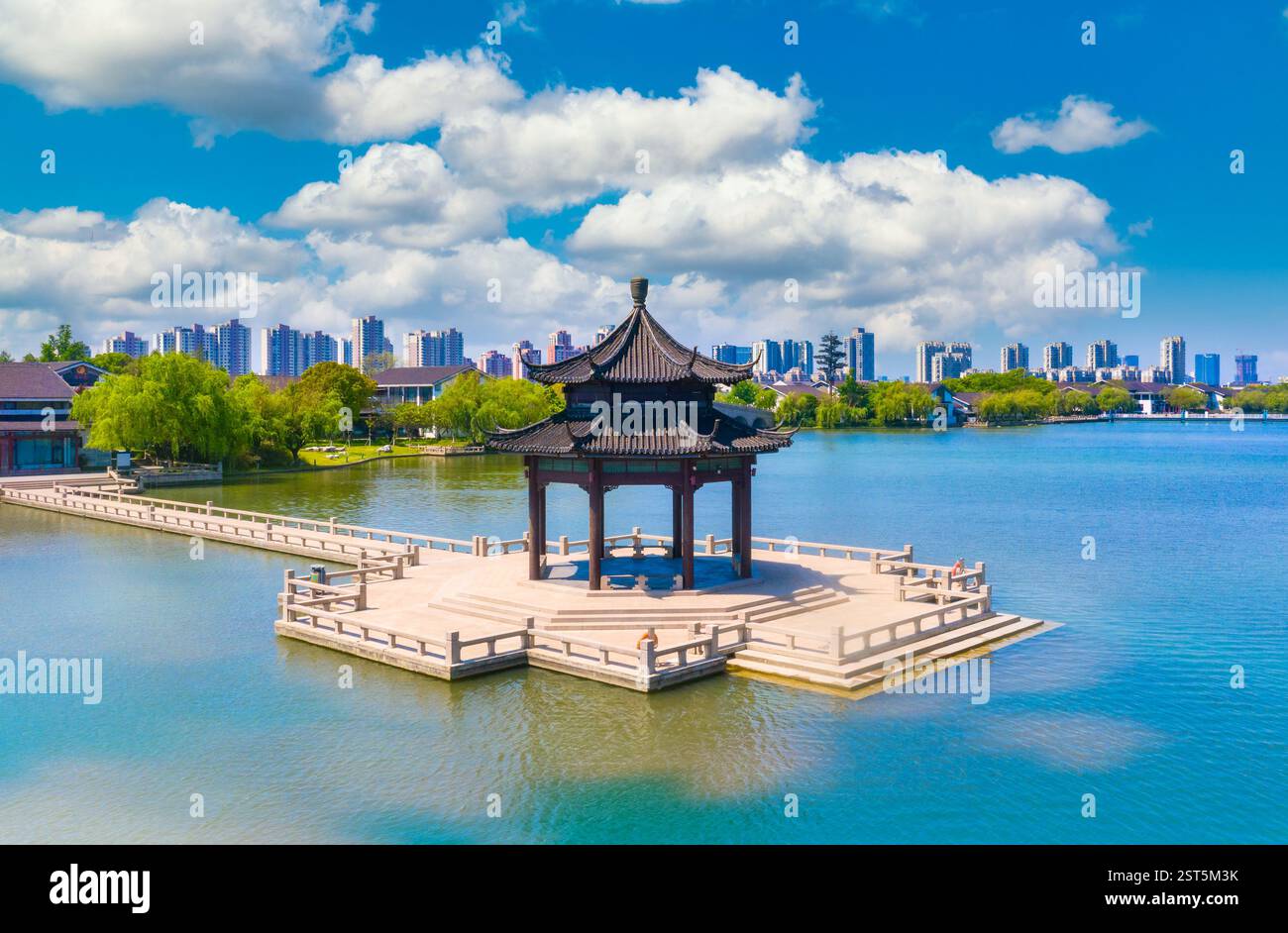 Aerial Scenery of Jinji Lake Central Pavilion in Suzhou, Jiangsu ...