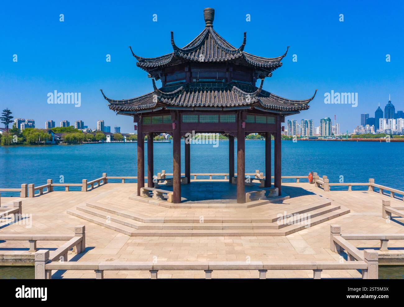 Aerial Scenery of Jinji Lake Central Pavilion in Suzhou, Jiangsu ...