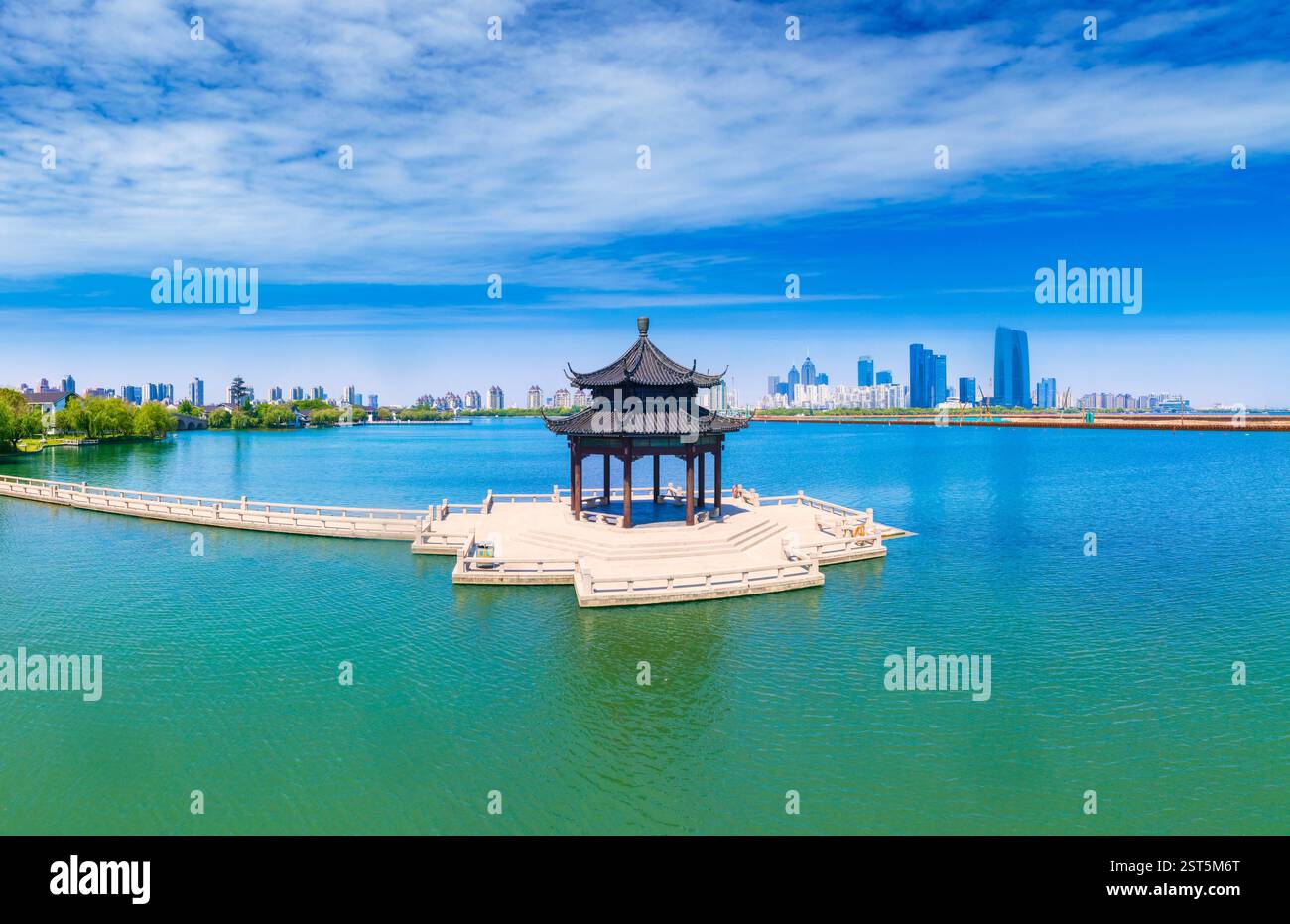 Aerial Scenery of Jinji Lake Central Pavilion in Suzhou, Jiangsu ...