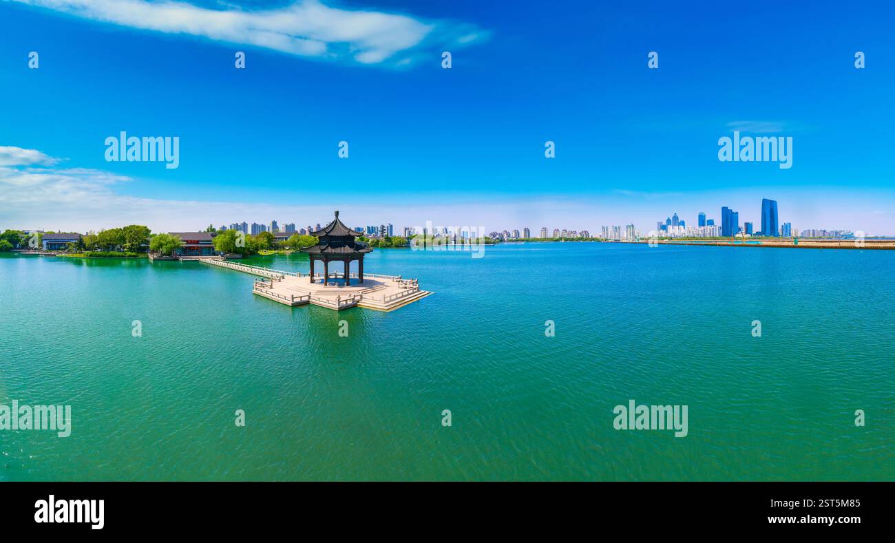 Aerial Scenery of Jinji Lake Central Pavilion in Suzhou, Jiangsu ...
