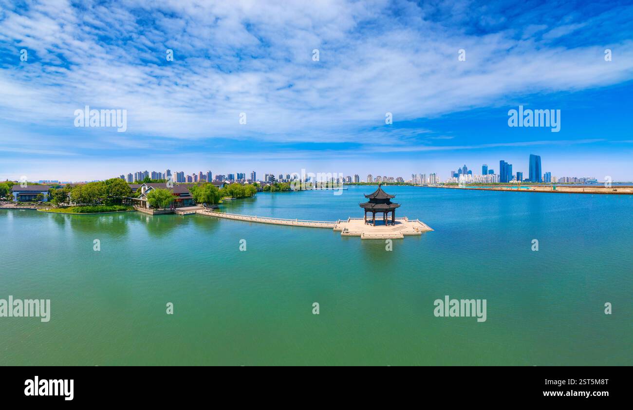 Aerial Scenery of Jinji Lake Central Pavilion in Suzhou, Jiangsu ...