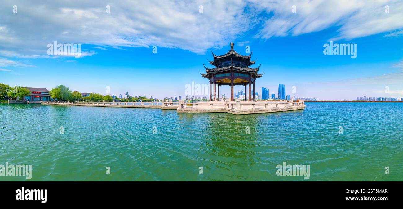 Aerial Scenery of Jinji Lake Central Pavilion in Suzhou, Jiangsu ...