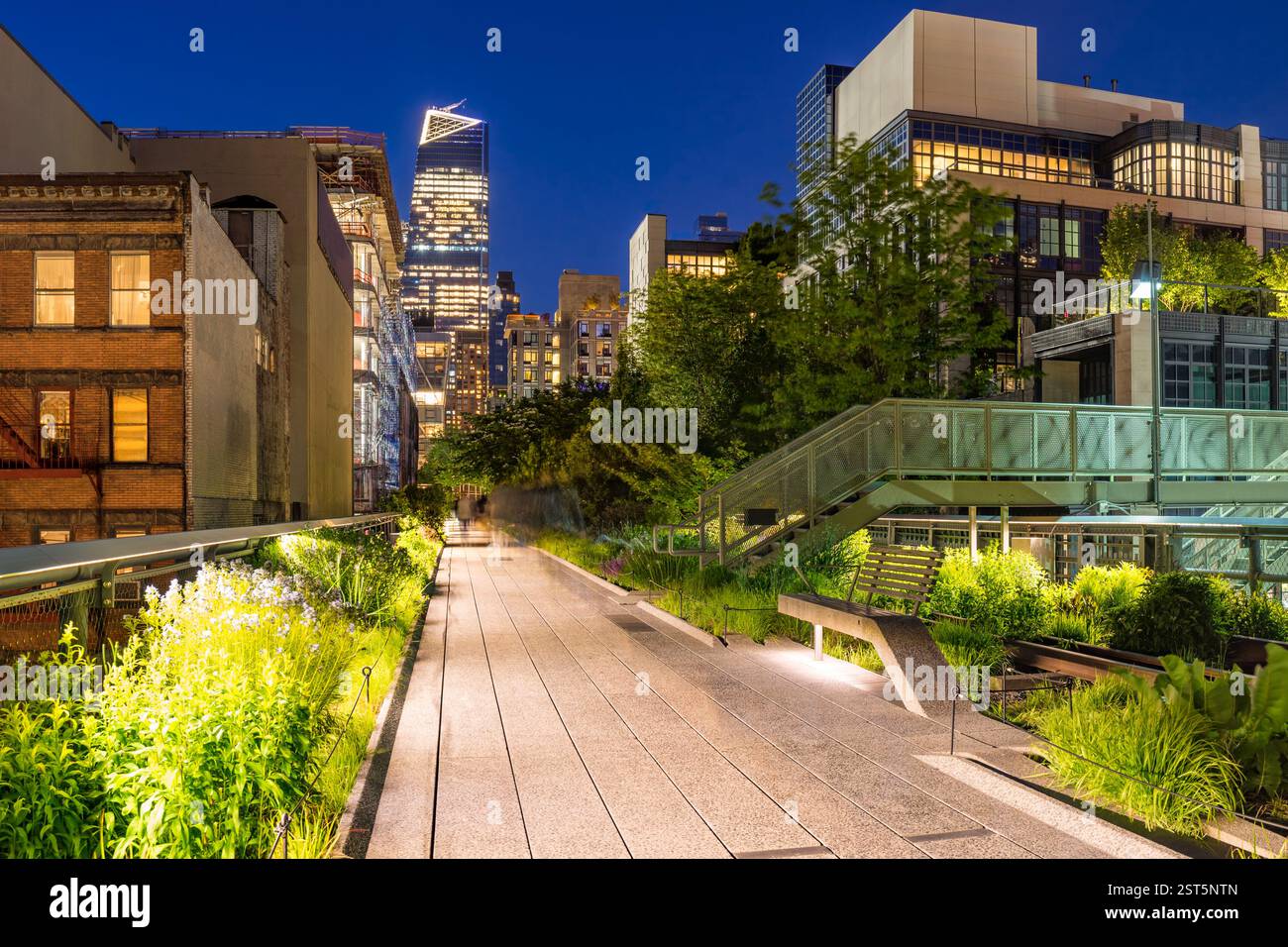 High Line in Manhattan, New York City at night with Chelsea and Hudson ...