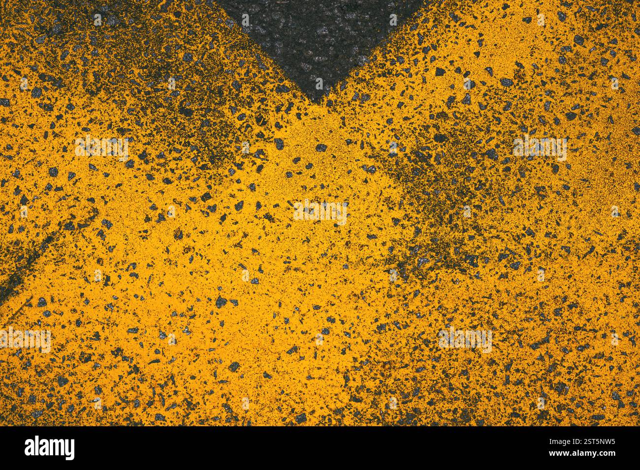 Yellow paint road marking on asphalt highway surface, top view as ...
