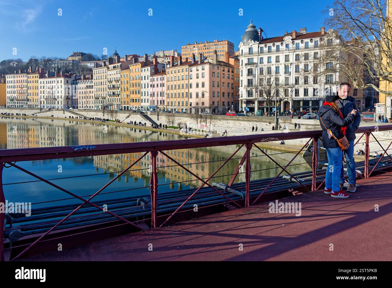 LYON, FRANCE, February 16, 2025 : The Saint-Vincent bridge crossing the ...