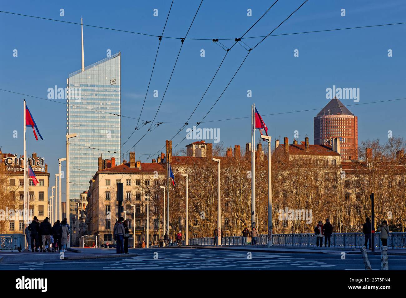 LYON, FRANCE, February 16, 2025 : Crossroad and Lafayette bridge, that ...