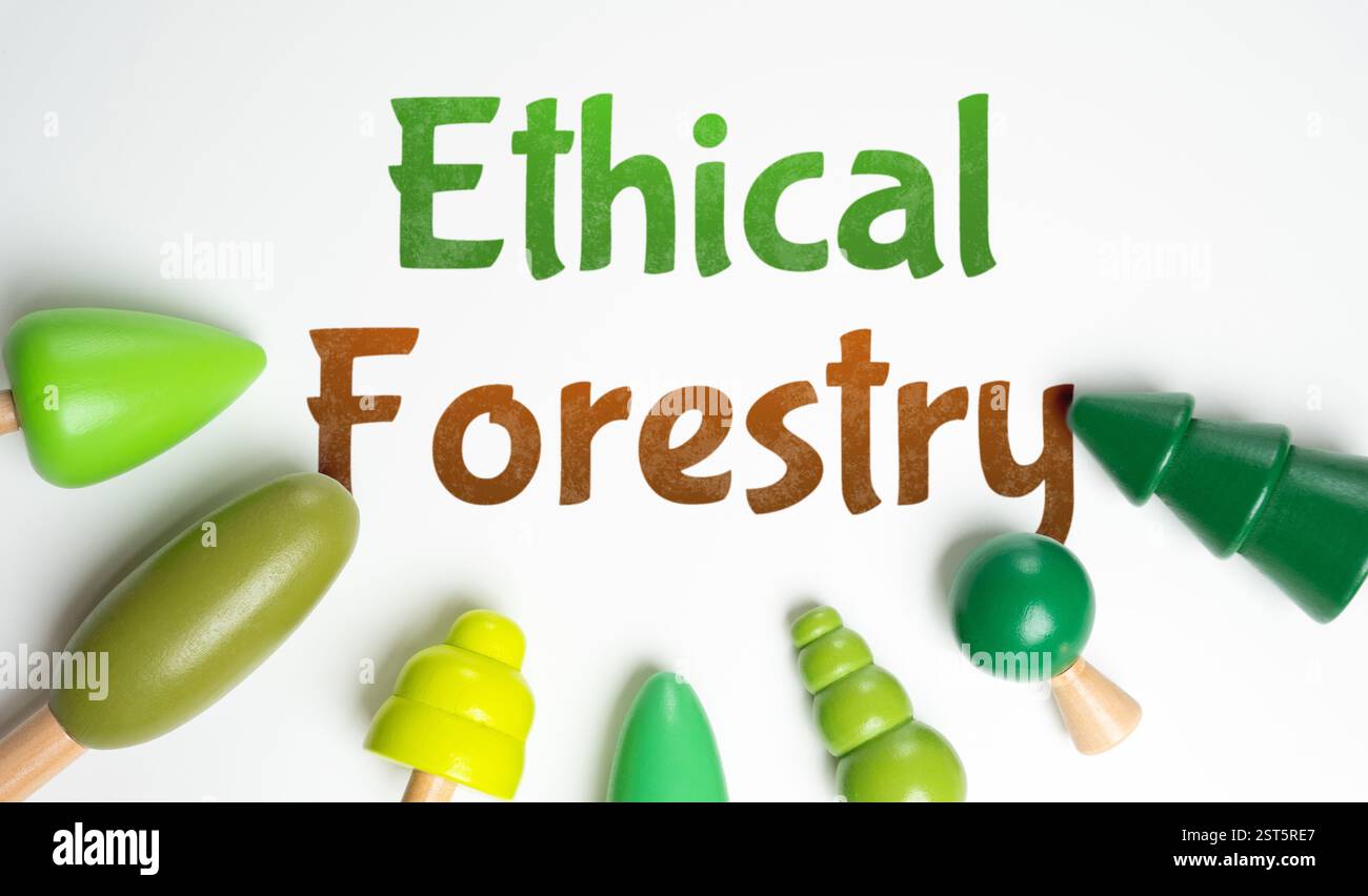 Ethical forestry inscription and tree figures. Sustainable forestry ...