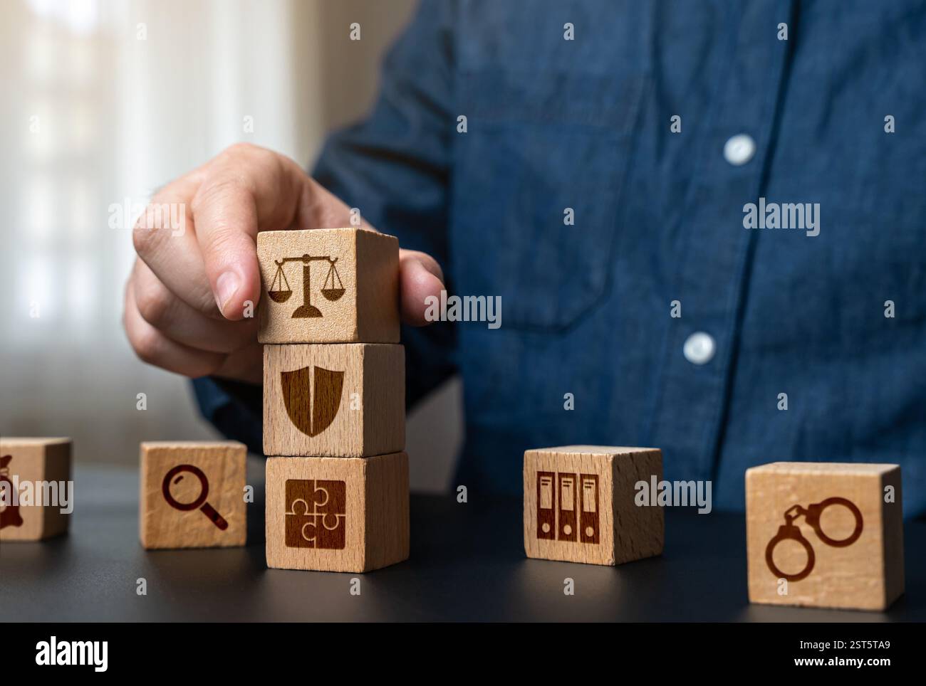 A man collects the components of the judicial system and legislation ...