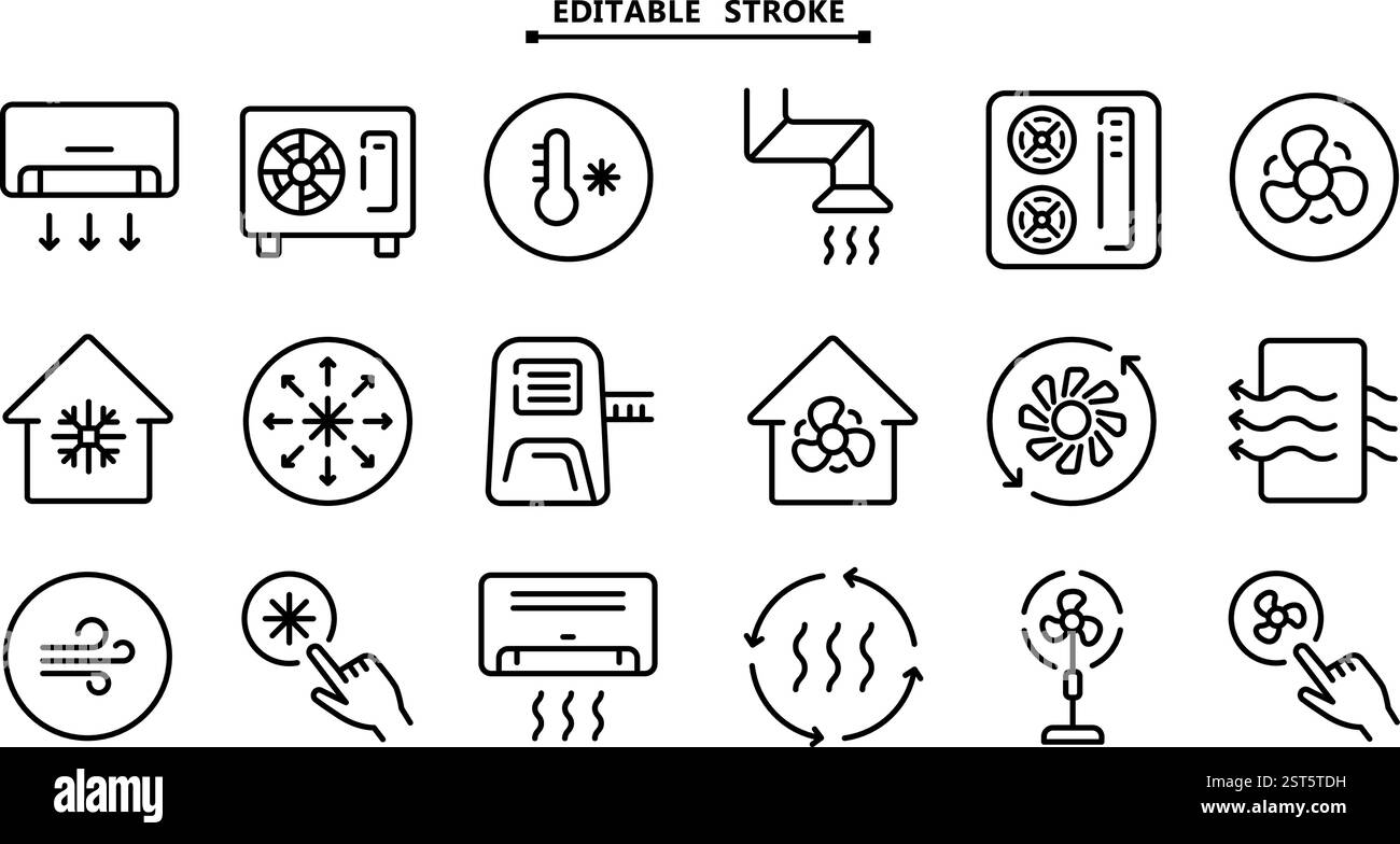 Air conditioner icons set. Editable stroke. Home appliance. Electrical ...