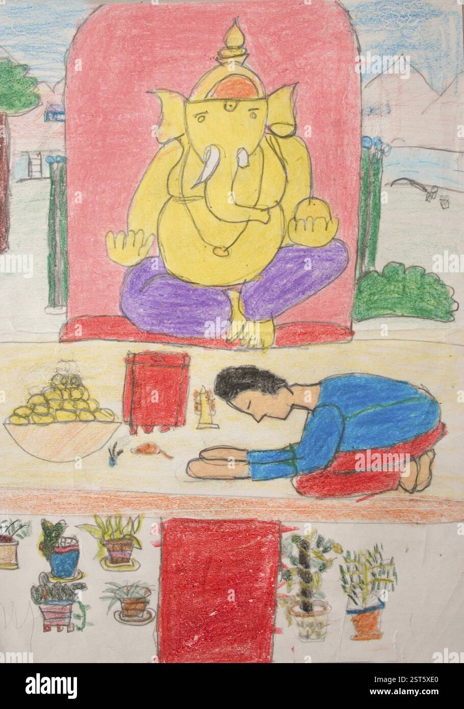 Ganesh ganpati worship, man bowing to the idol of the lord Ganesha ...