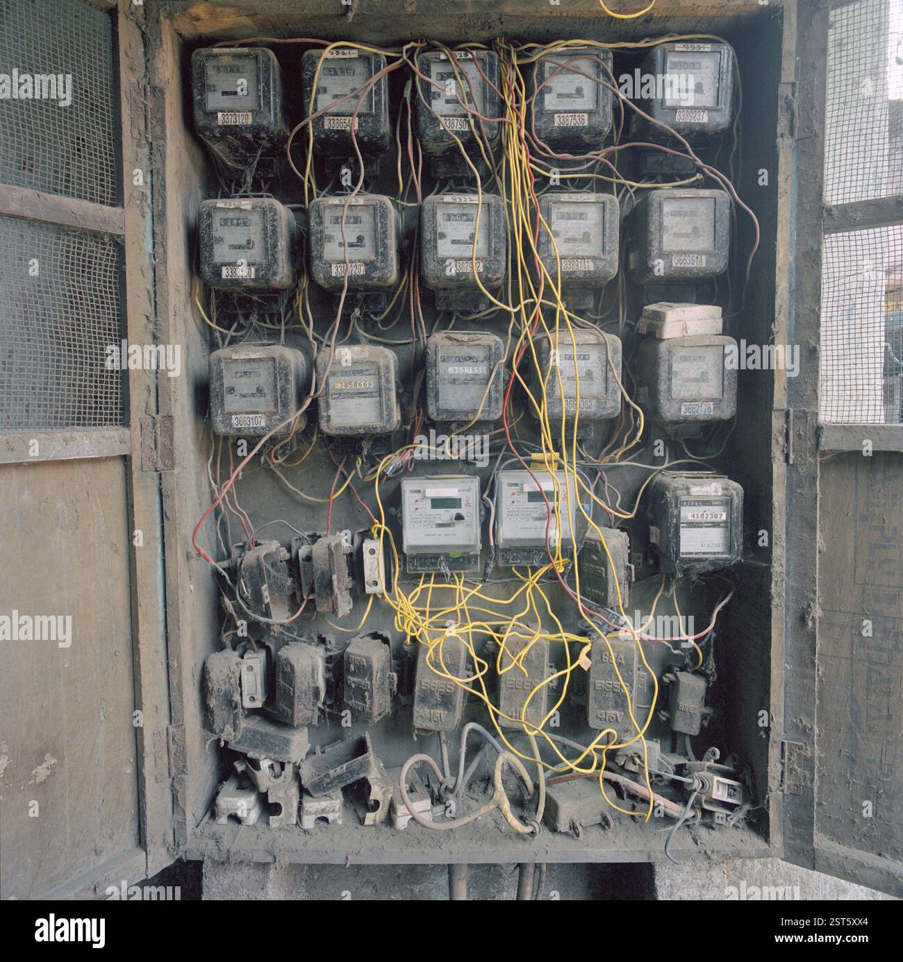 Group of electric meters in a slum, Bombay Mumbai, Maharashtra, India ...