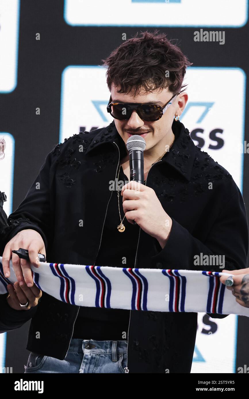 Olly arrives at the Radio Kiss Truck in Sanremo, Italy, on February 15 ...