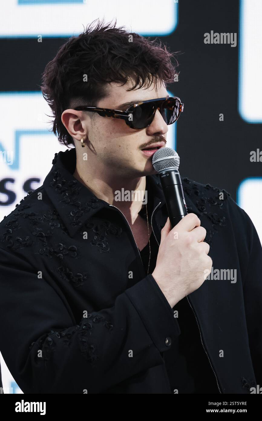 Olly arrives at the Radio Kiss Truck in Sanremo, Italy, on February 15 ...