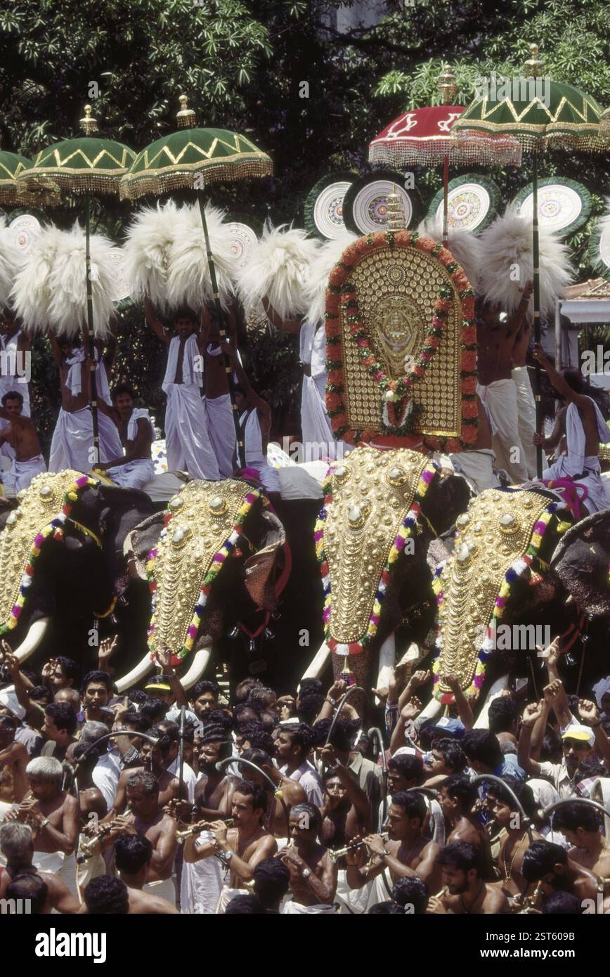 Trichurpooram pooram, Elephants March procession of bejeweled temple ...
