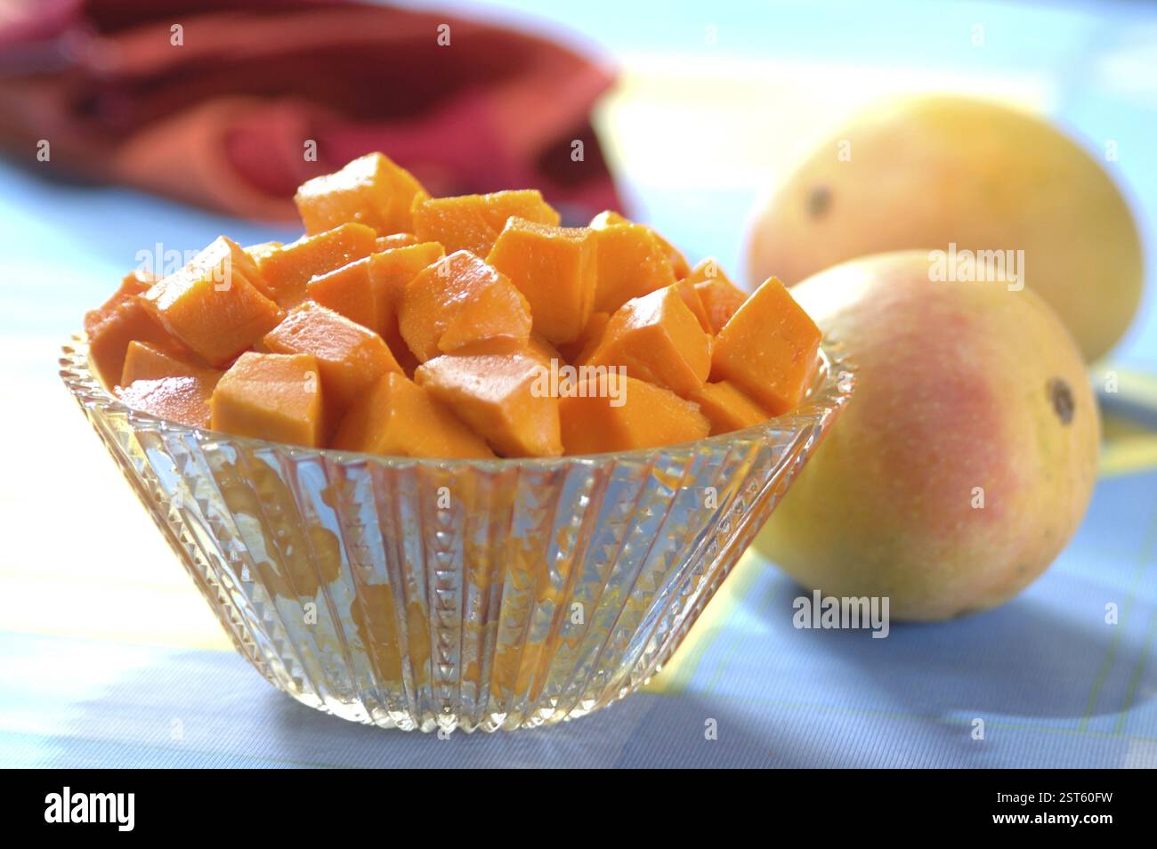 Fruit, Food, Two Mangoes Alphanso and cut mango in cubical form and ...