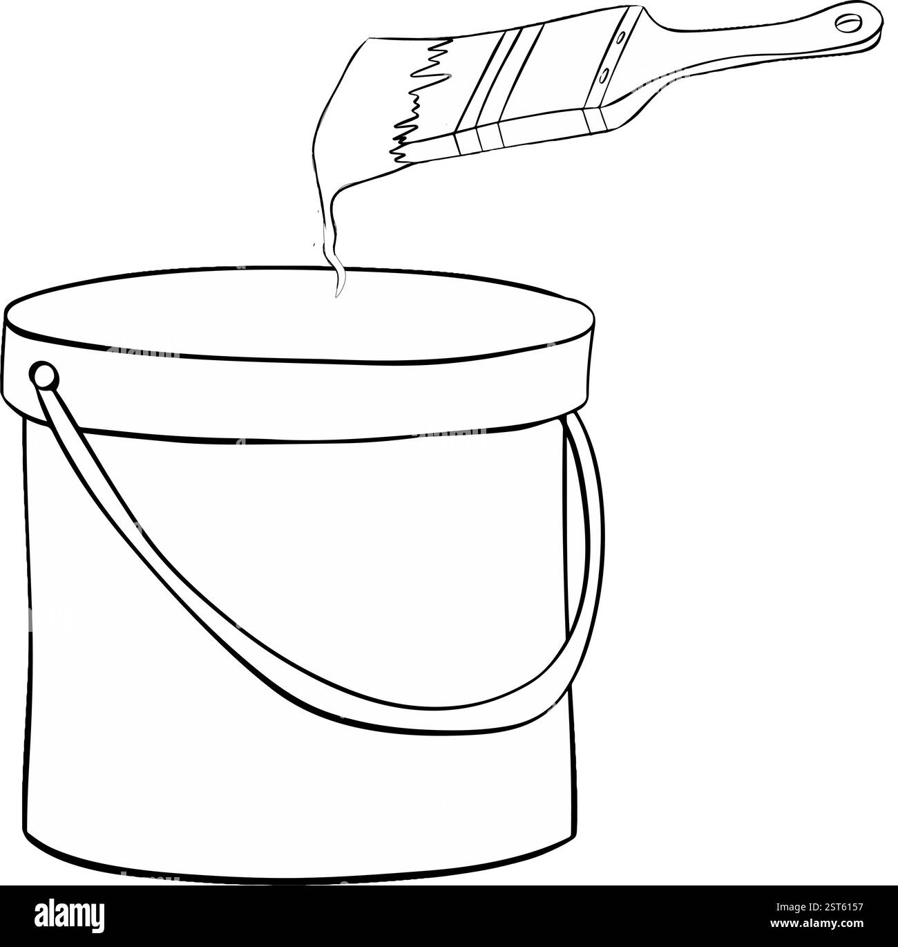 Paint bucket can with brush graphic line vector composition isolated on ...
