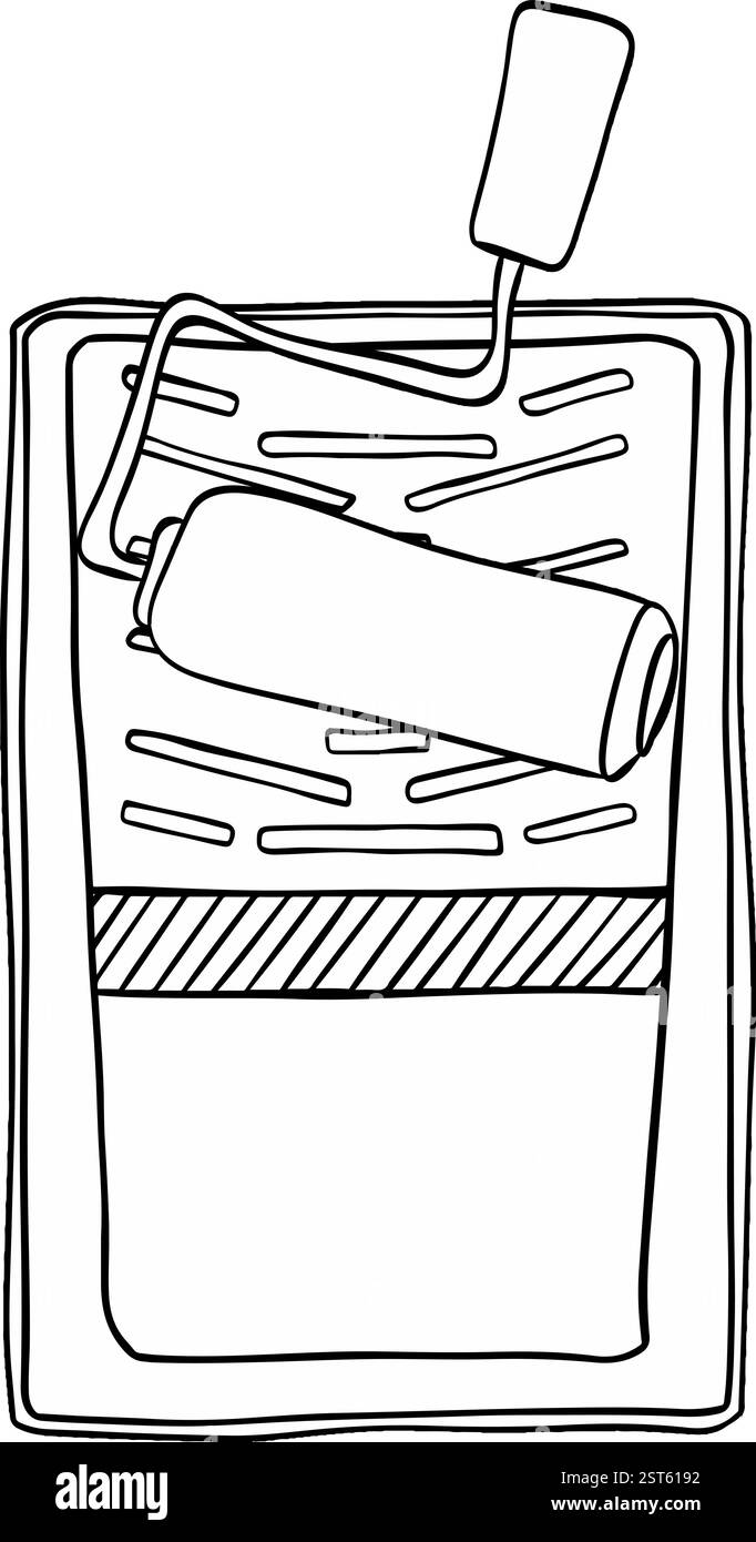 Paint roller in tray container graphic line vector composition ...