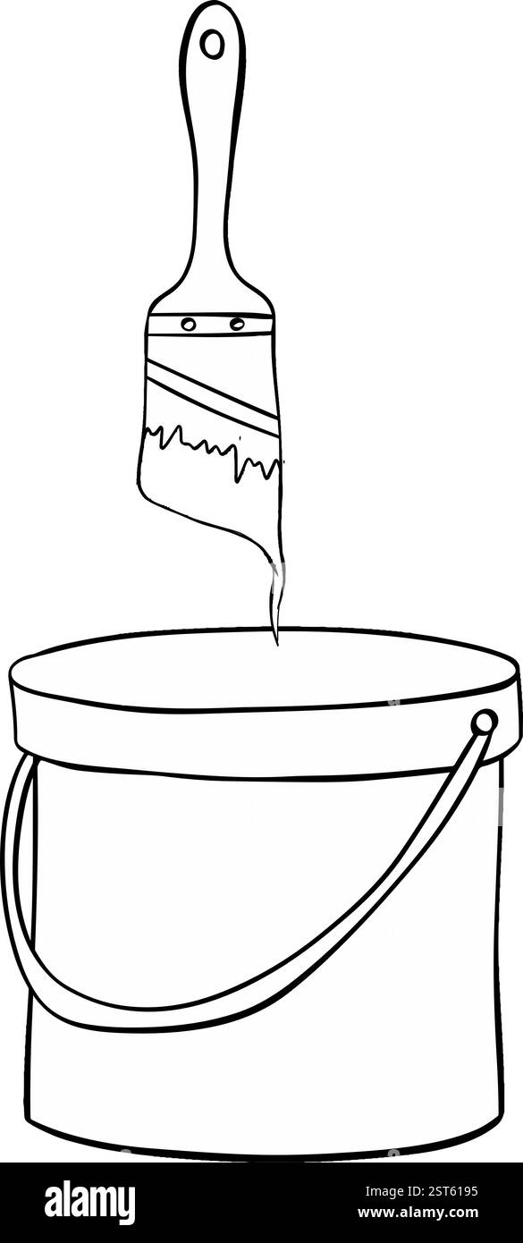 Graphic line Paint bucket with brush vector composition isolated on ...