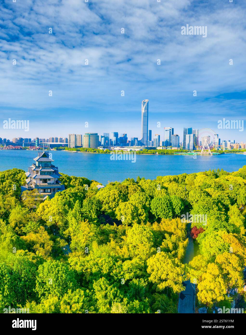 Peach Blossom Island and the other shore of Lake East CBD in Suzhou ...