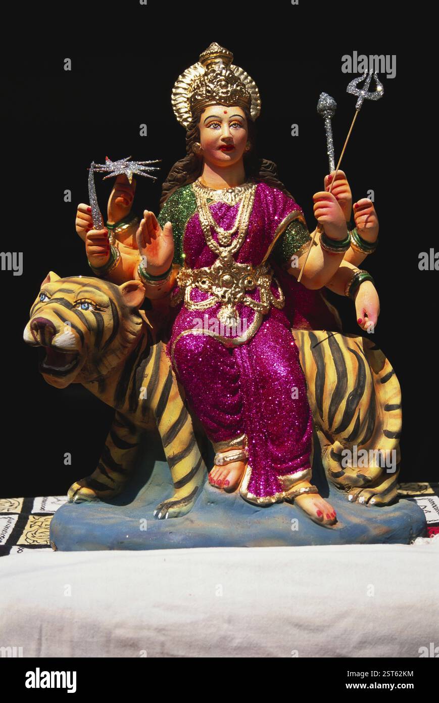 Idol of Goddess Durga seated on tiger procession, mumbai bombay ...