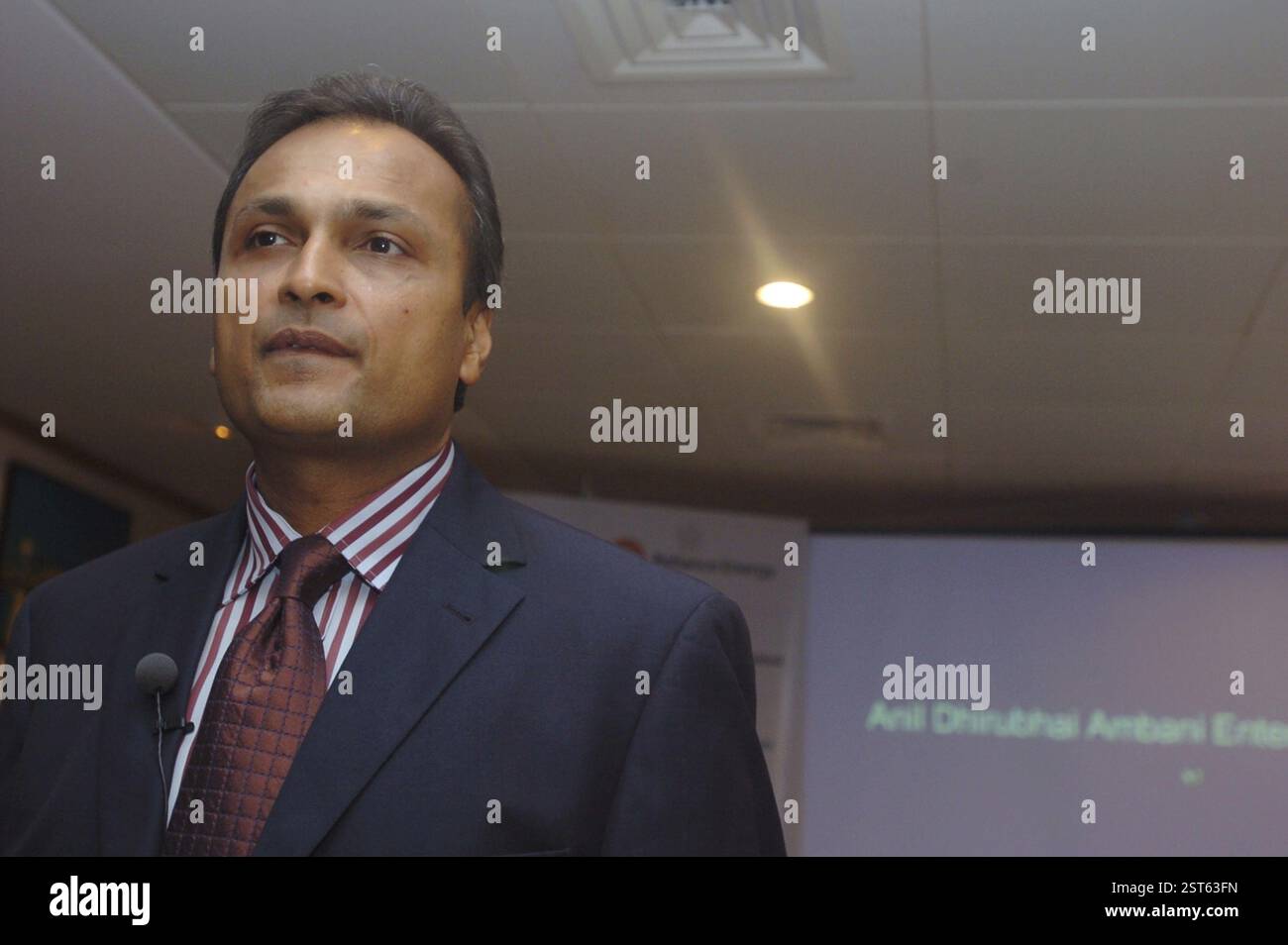 Anil Ambani, head of Reliance, addressing the press at his office ...