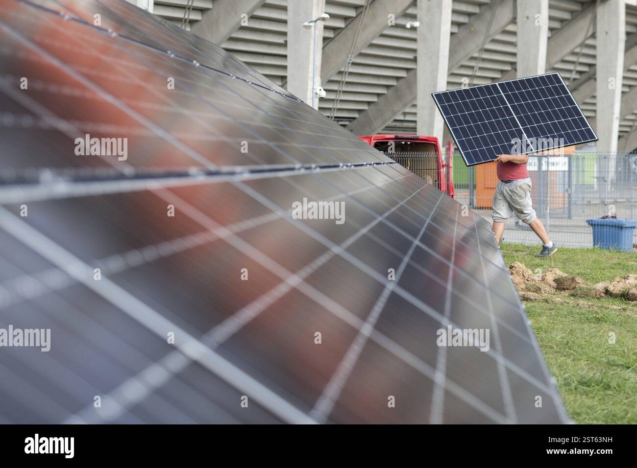 Photovoltaic panels during installation on the ground Stock Photo - Alamy