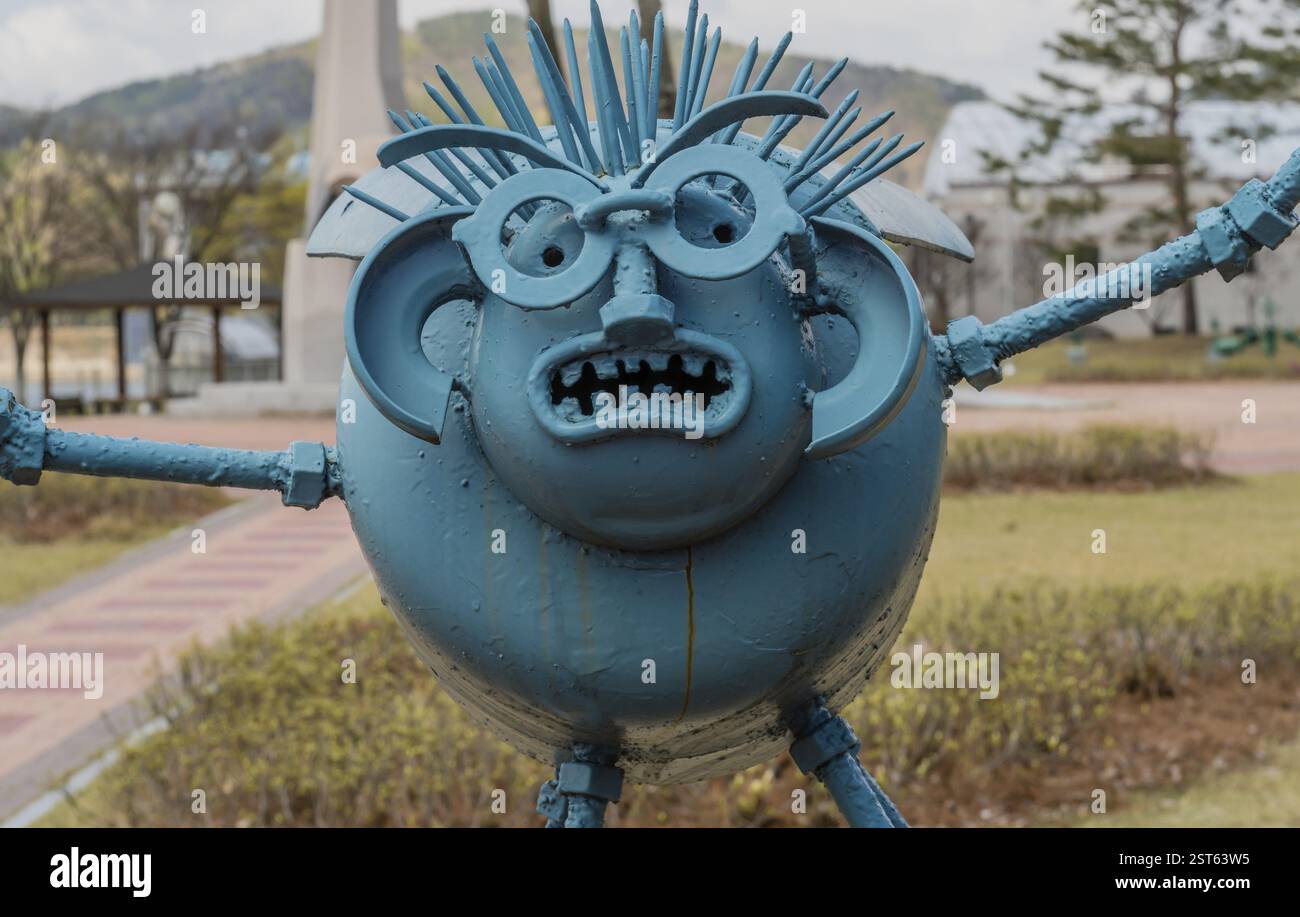 Jinan, South Korea, April 21, 2020: Closeup of sculpture of grimacing ...