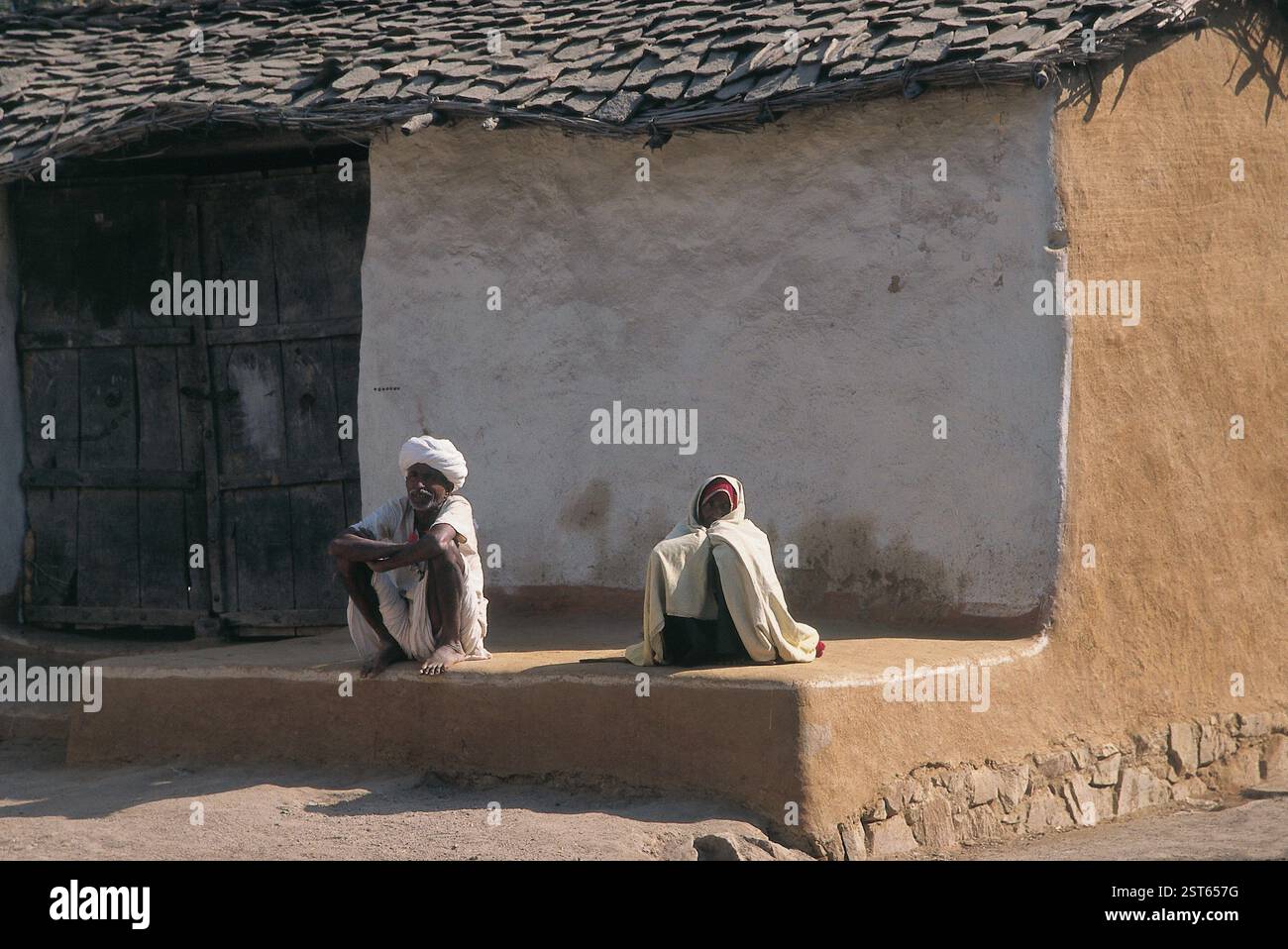 Two Villagers Sitting Outside, Rajasthan, India, Asia Stock Photo - Alamy
