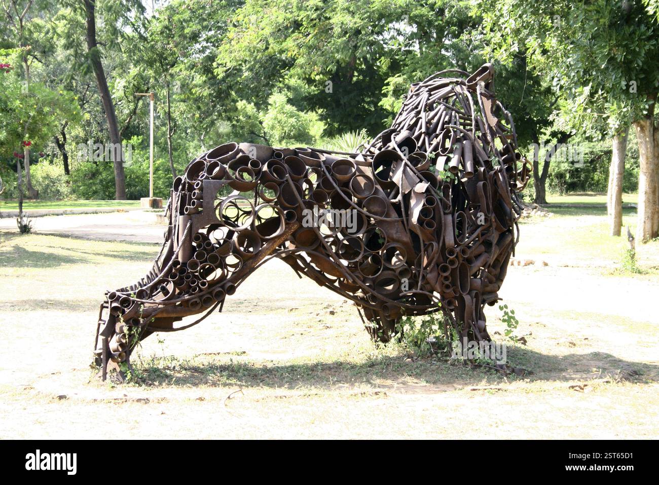 Abstract, shapes of the rusted iron sculpture in park, Gandhi Nagar ...