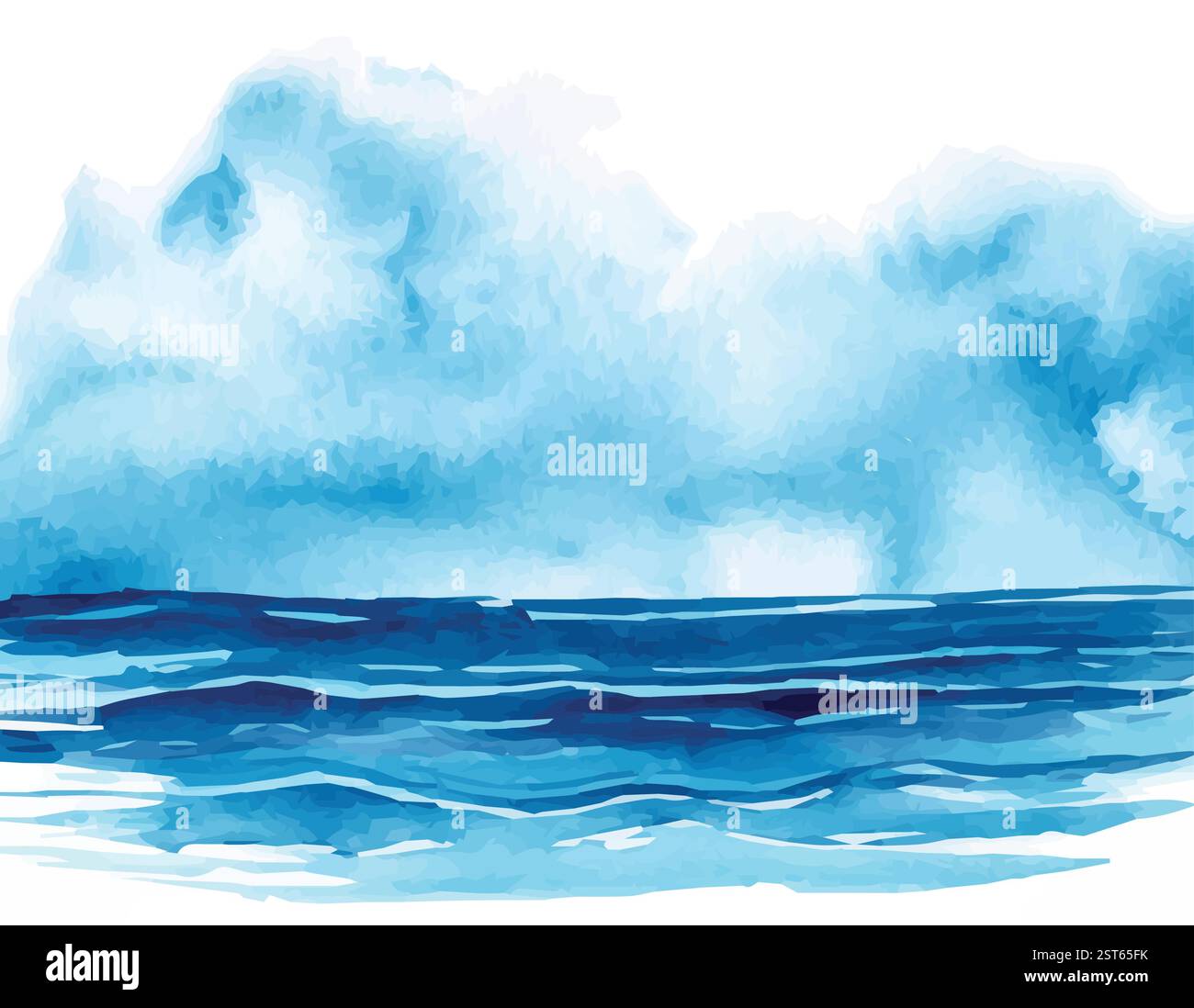 Watercolor Ocean Waves - Vector Seascape Illustration Stock Vector ...