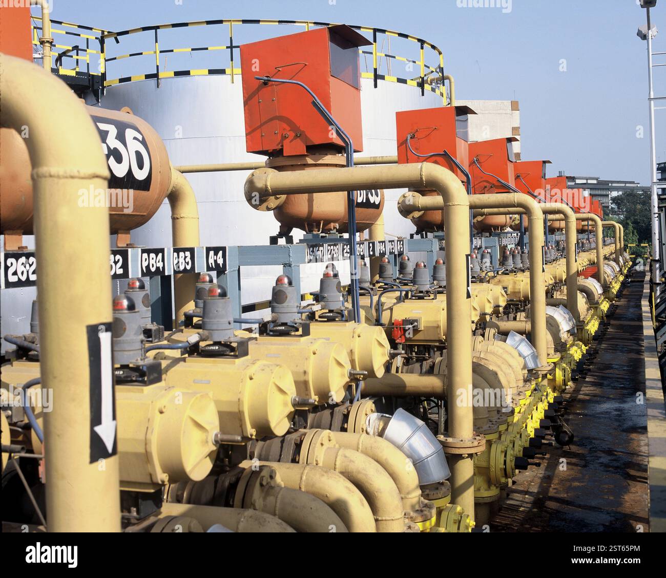 Indian Industry petrochemical factory showing pipe lines with Cylinder ...