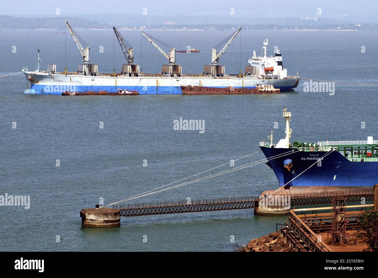 Shipping, Bulk carrier ships berth at Mormugao Port Trust dock at Vasco ...