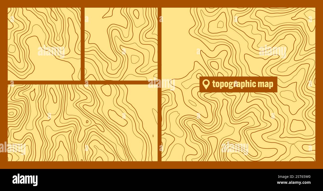 Colorful topographic map sets with contour lines. Geographic terrain ...
