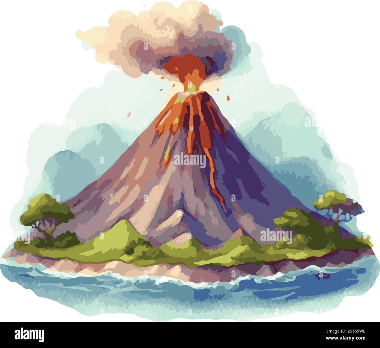 Watercolor Vector Illustration of a Volcano Stock Vector Image & Art ...