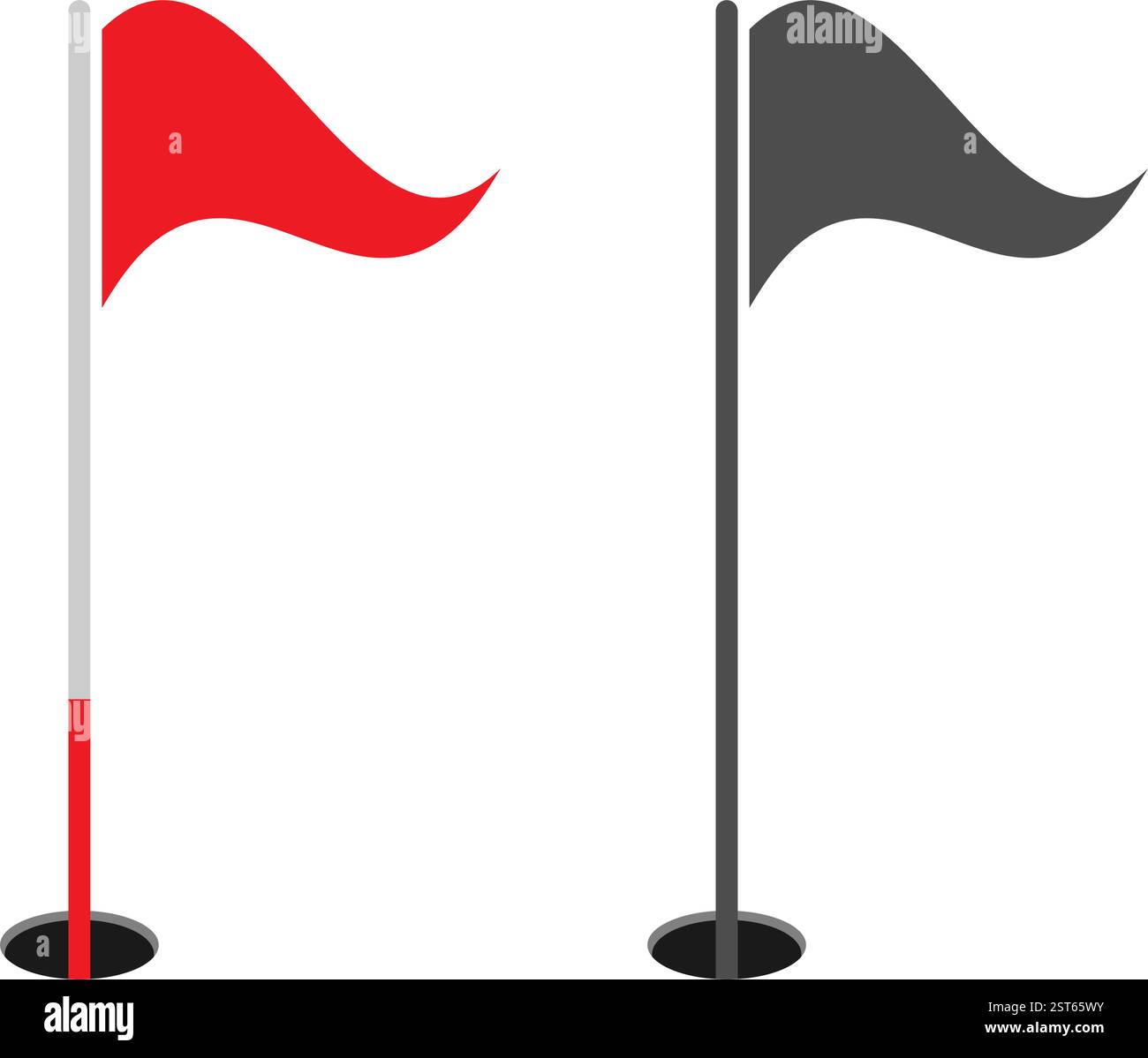 Golf flags in red and black for course marking. Vector illustration ...