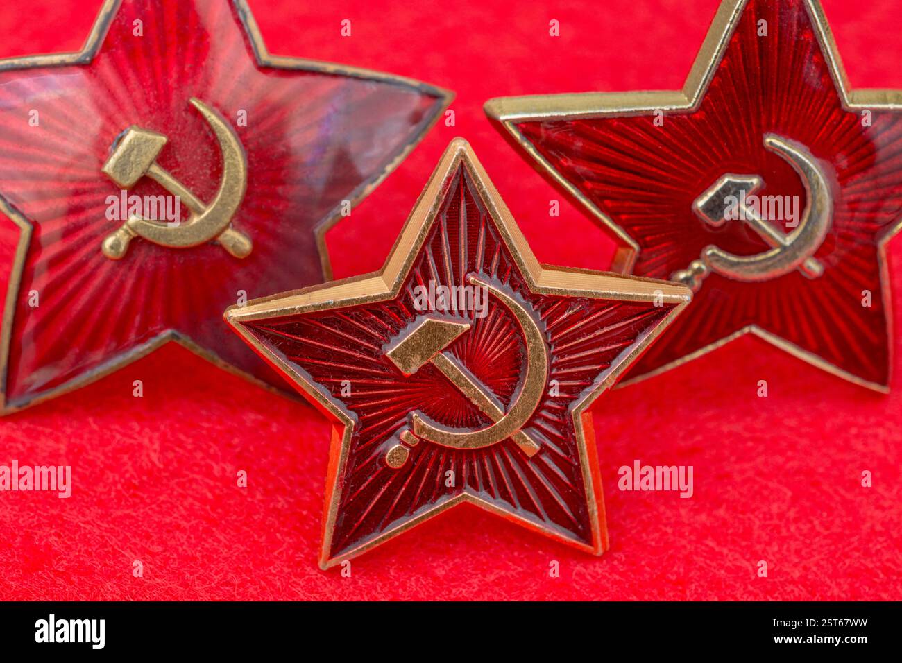Close shot of Soviet Hammer and Sickle cap badge / Soviet army insignia ...