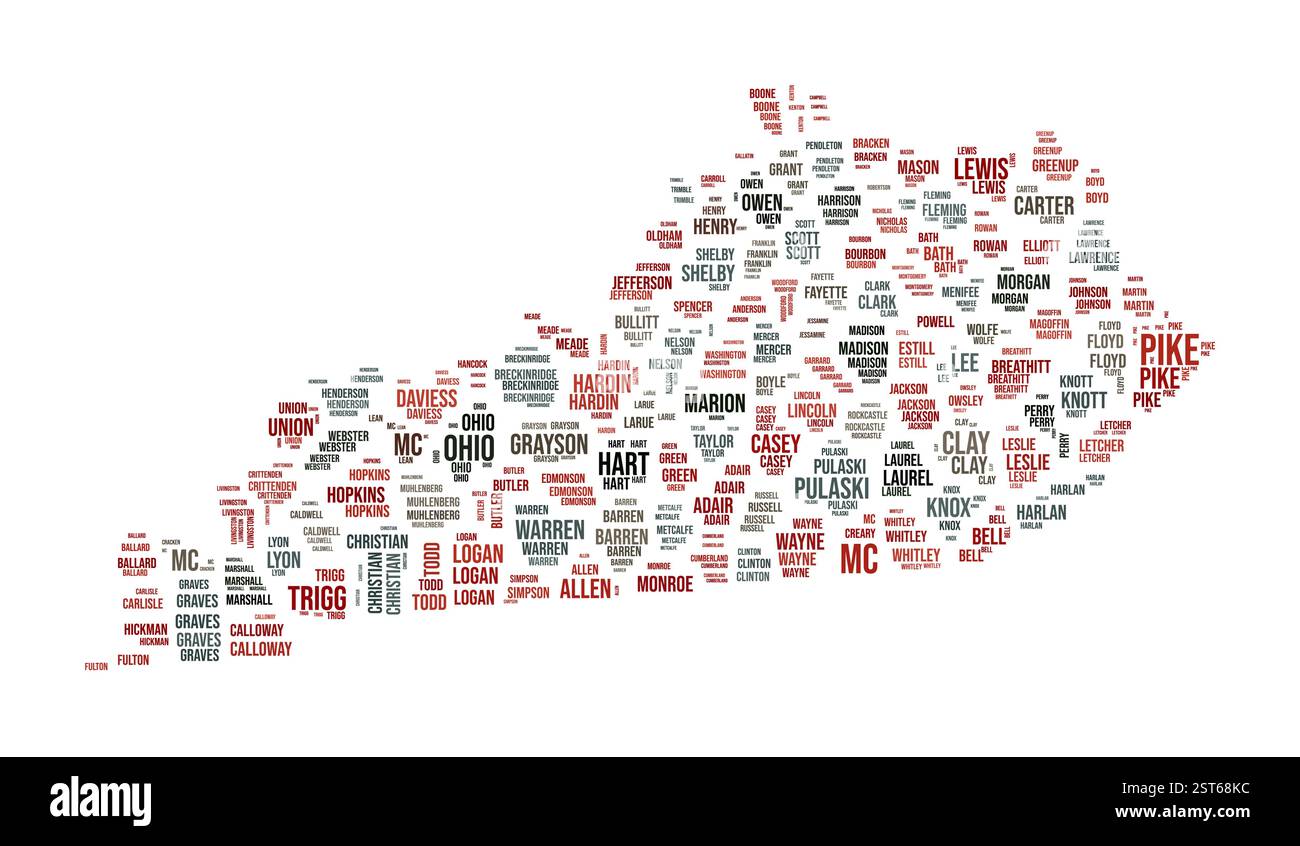 Kentucky Word Cloud. State shape with county division. Kentucky ...