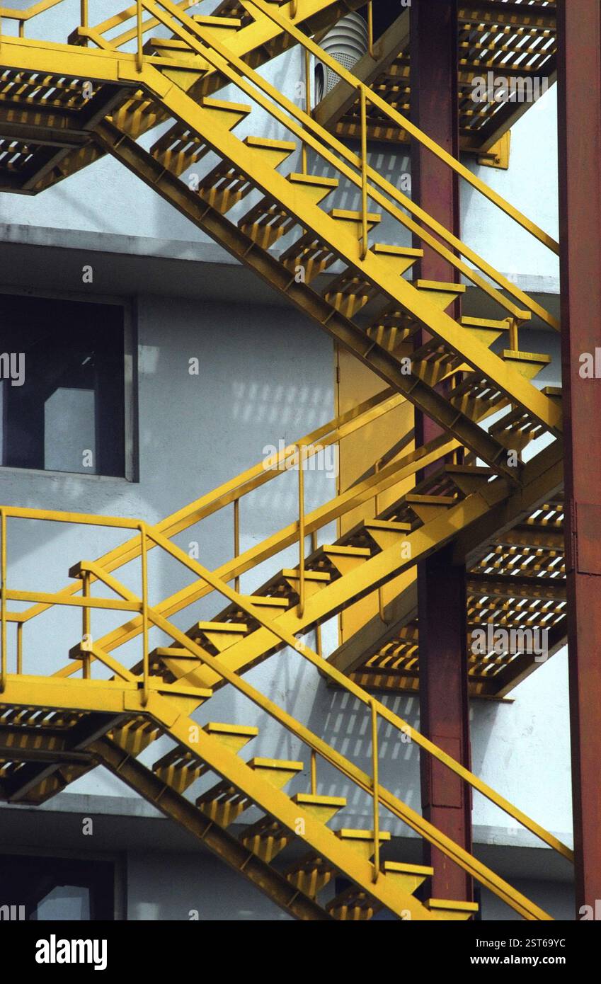 Zigzag yellow colored steel staircase on Mphasis building in Bangalore ...