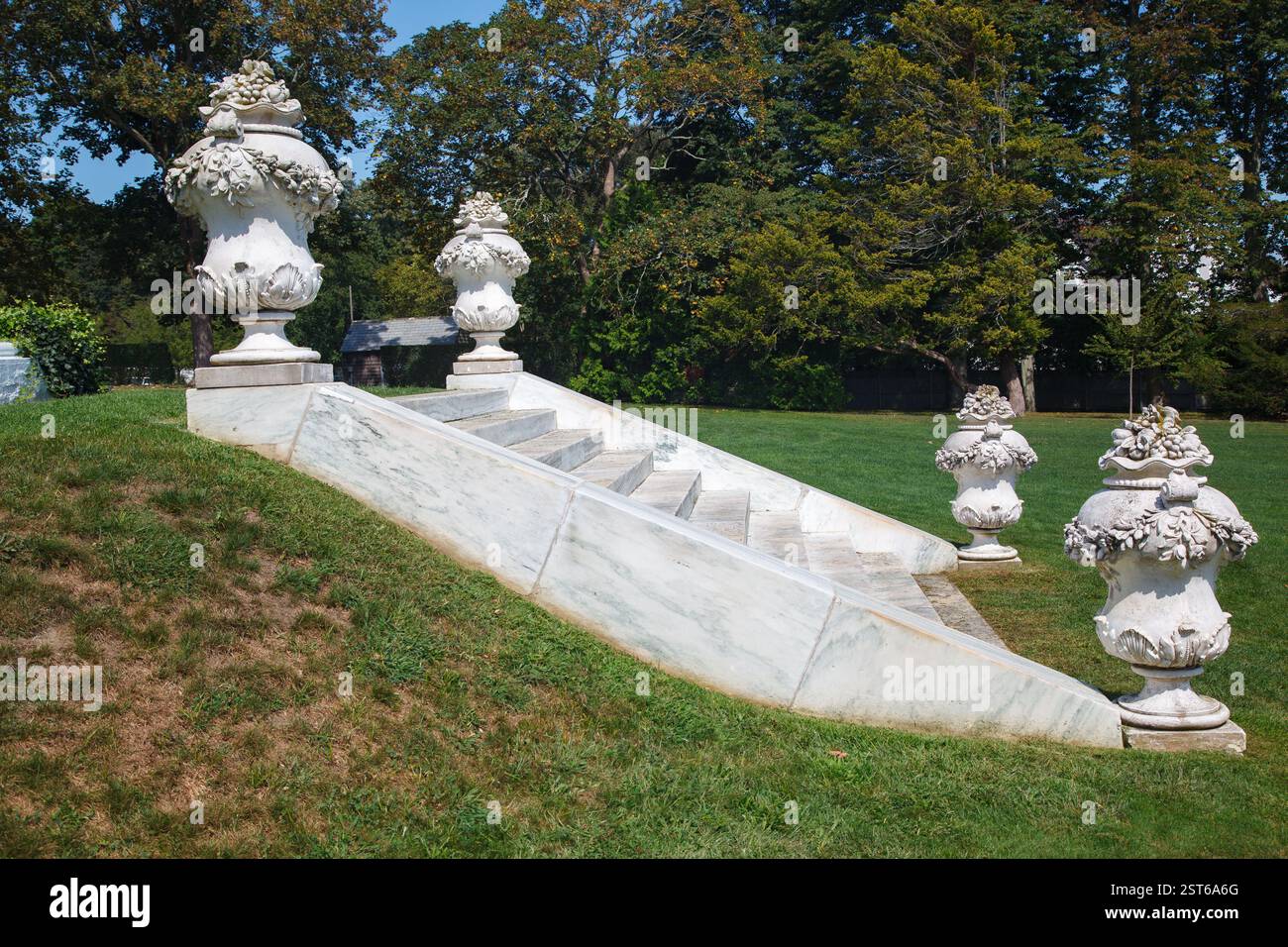 The Rosecliff mansion gardens ornate vases and staircarse in Newport ...